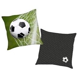 Herding's Young Collection Dekokissen "Fu&szlig;ball", gr&uuml;n (gr&uuml;n, bedruckt), B:40cm L:40cm, Polyester, HERDING YOUNG COLLECTION, Dekokissen_Sitzkissen_Kissenh&uuml;llen, mit tollem Fu&szlig;ball Motiv