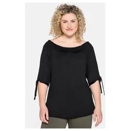Carmenshirt sheego "T-Shirt", Damen, Gr. 48/50, schwarz, 95% Viskose, 5% Elasthan, unifarben, Carmenausschnitt, Shirts