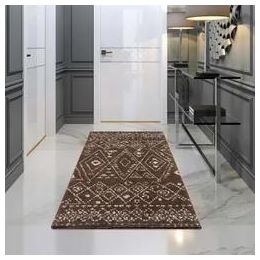Teppich Carpet City "April 2292", braun, B:80cm H:10mm L:300cm, Polyester, Teppiche, Teppich, L&auml;ufer, weich durch Microfaser, Boho Ethno Look, Wohnzimmer
