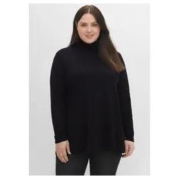 Langarmshirt sheego "Rollkragen-Shirt", Damen, Gr. 48/50, schwarz, 100% Baumwolle, unifarben, Shirts Langarmshirt