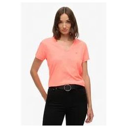 T-Shirt Superdry "STUDIOS SLUB EMB VEE TEE", Damen, Gr. M, fluro coral, Single Jersey, Obermaterial: 60% Baumwolle, 40% Lyocell, unifarben, regular fit normal, V-Ausschnitt, Shirts T-Shirt, Baumwollmischung, relaxed fit