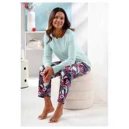 Schlafanzug Comtessa, Damen, Gr. 40/42, blau (zartmint, marine, bedruckt), 100% Baumwolle, Homewear-Sets Schlafanzug