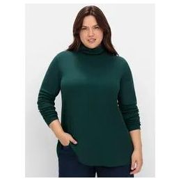Langarmshirt sheego "Rollkragen-Shirt", Damen, Gr. 52/54, blau (tiefgr&uuml;n), 100% Baumwolle, unifarben, Shirts Langarmshirt
