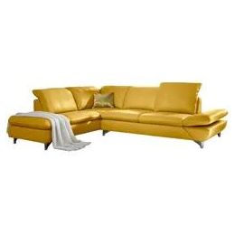 Ecksofa W.Schillig "Taoo, elegant und zeitlos, bequem, L-Form, Breite 296cm", gelb (sunrise z73), B:296cm H:84cm T:242cm, Longlife Xtra-Leder Z73: Naturwalkleder der Luxusklasse aus den erlesensten Rohh&auml;uten. Hautst&auml;rke 1, 1 &ndash; 1, 3 mm, Sofas, Ecksofa, mit Sitziefenverstellung & Kopfteilverstellung