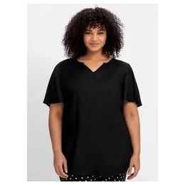 Longbluse sheego, Damen, Gr. 56, schwarz, 100% Viskose, unifarben, Rundhals, Blusen Longbluse