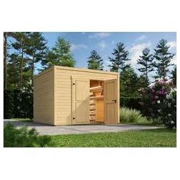 Weka Gartenhaus NORDIC HOLZ "Fynn 3", beige (naturbelassen), ohne Fu&szlig;boden, ohne Dacheindeckung, Massivholz, Gartenh&auml;user, Gartenhaus, kleiner stilvoller Schuppen mit Flachdach