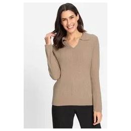 Polokragenpullover Inspirationen "Polopullover", Damen, Gr. 50, beige, 45% Viskose, 37% Wolle, 15% Polyamid, 3% Kaschmir, unifarben, Pullover