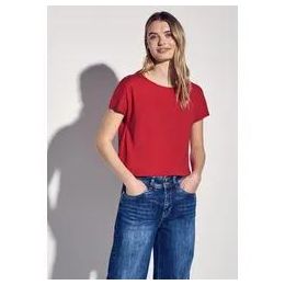 T-Shirt Street One, Damen, Gr. 36, rot (glory rot), Stoff, 96% Viskose, 4% Elasthan, unifarben, gerade lang, U-Boot-Ausschnitt, B&uuml;ndchen, Shirts T-Shirt, mit U-Boot-Ausschnitt