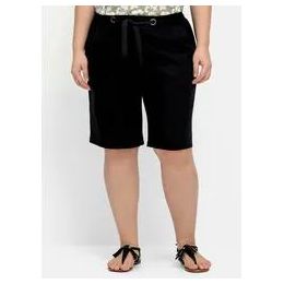 Bermudas sheego, Damen, Gr. 40, Normalgr&ouml;&szlig;en, schwarz, 55% Leinen, 45% Baumwolle, unifarben, Hosen Bermudas