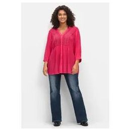 Crepebluse sheego BY JOE BROWNS, Damen, Gr. 48, pink, 100% Viskose, Spitze:100% Baumwolle, unifarben, V-Ausschnitt, Blusen