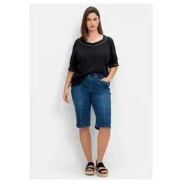 Jeansbermudas sheego, Damen, Gr. 58, Normalgr&ouml;&szlig;en, blau (blau denim), 98% Baumwolle, 2% Elasthan, unifarben, kurz, Jeans