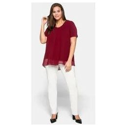 Blusenshirt sheego "Blusenshirt", Damen, Gr. 40, rot (rubinrot), 95% Viskose, 5% Elasthan, Chiffon:100% Polyester, unifarben, Rundhals, Shirts Blusenshirt