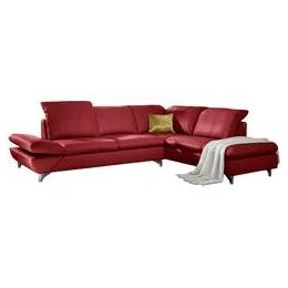 Ecksofa W.Schillig "Taoo, elegant und zeitlos, bequem, L-Form, Breite 296cm", rot (ruby rot z73), B:296cm H:84cm T:242cm, Longlife Xtra-Leder Z73: Naturwalkleder der Luxusklasse aus den erlesensten Rohh&auml;uten. Hautst&auml;rke 1, 1 &ndash; 1, 3 mm, Sofas, Ecksofa, mit Sitziefenverstellung & Kopfteilverstellung