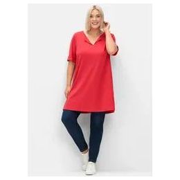 Longshirt sheego "Longshirt", Damen, Gr. 40/42, lila (erdbeere), 100% Baumwolle, unifarben, V-Ausschnitt, Shirts Longshirt