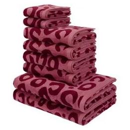 Handtuch Set my home "Anna Leopardmuster, 8-tlg Handtuch-Set, 100% Baumwolle", rot (bordeaux, beere), 8, Frottiervelours, Frottiervelours, Obermaterial: 100% Baumwolle, Handtuch-Sets, Duscht&uuml;cher, Handt&uuml;cher und G&auml;stet&uuml;cher, weich, saugstark, modern, Leo