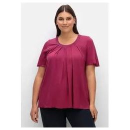 T-Shirt sheego "T-Shirt", Damen, Gr. 48/50, lila (beere), 95% Viskose, 5% Elasthan, unifarben, Rundhals, Shirts T-Shirt