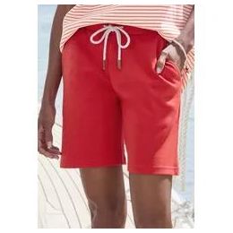 H.I.S. Shorts H.I.S, Damen, Gr. 44/46, N-Gr, rot, Sweatware, Obermaterial: 60% Baumwolle, 40% Polyester, unifarben, Basic kniefrei, Hosen Shorts, mit Kordelzug und Stickerei, Loungewear