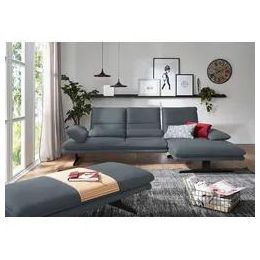 Ecksofa W.Schillig "broadway, Designsofa mit tollem Sitzkomfort", blau (blau z69), B:291cm H:94cm T:164cm, Longlife Xtra-Leder Z69: Das feinnarbige, gedeckte Softleder Z69 besticht durch seine au&szlig;ergew&ouml;hnliche Weichheit im trendigen &raquo;Vintage-Look&laquo;, Hautst&auml;rke 0, 9 - 1, 1 mm, Sofas, Ecksofa, Sitztiefenverstellung, Kopfteil- & Seitenteilverstellung, Breite 291cm