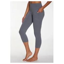 3/4-Leggings Lascana ACTIVE, Damen, Gr. 32/34, N-Gr, blau (graublau), Obermaterial: 95% Baumwolle, 5% Elasthan, unifarben, Basic, k&ouml;rpernah 3/4-L&auml;nge, Hosen, mit Handytasche, Loungewear
