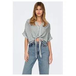 Kurzarmbluse Only "ONLPAULA LIFE S/S TIE SHIRT WVN NOOS", Damen, Gr. S, gr&uuml;n (cloud dancer stripes:balsam gr&uuml;n), Web, Obermaterial: 100% Viskose, gestreift, regular fit normal, V-Ausschnitt, Blusen, Viskose, regular fit
