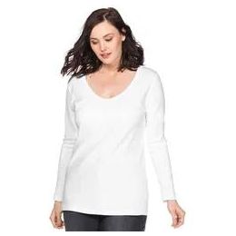 Langarmshirt sheego "Langarmshirt", Damen, Gr. 48/50, wei&szlig;, 100% Baumwolle, unifarben, Rundhals, Shirts Langarmshirt