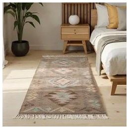 Teppich Hanse Home "Kelim Dune", beige (beige hellblau), B:60cm H:3mm L:190cm, Baumwolle, Wolle, Teppiche, Teppich, Wolle, Baumwolle, Natur, Handgewebt, orientalisch, Boho, traditionell
