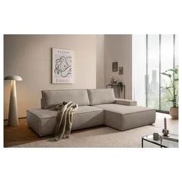 Ecksofa Home Affaire "SHERWOOD, Schlafsofa in L-Form offen (275cm), Cord, Leinenoptik", greige, B:275cm H:85cm T:167cm, 100% Polyester, Sofas, Ecksofa, Schlaffunktion und Bettkasten, Kedernaht, hoher Sitz- & Liegekomfort