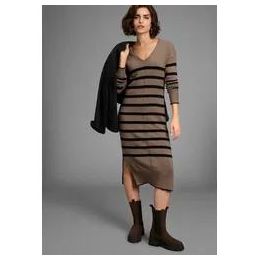 Strickkleid Laura Scott, Damen, Gr. 40, N-Gr, grau (taupe, schwarz, gestreift), Strick, Obermaterial: 50% Viskose, 28% Polyester, 22% Polyamid, gestreift, oversize wadenlang, V-Ausschnitt, Kleider Strickkleid, in Midi-L&auml;nge mit Streifen und V-Neck - NEUE KOLLEKTION