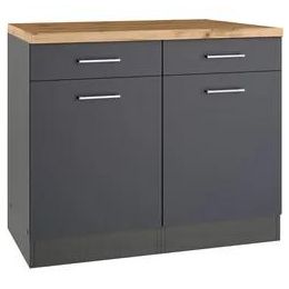 Unterschrank KOCHSTATION "KS-Milan", grau (anthrazit), B:100cm H:86cm T:60cm, Schr&auml;nke, Unterschrank, Unterschrank 100 cm, matte oder hochgl&auml;nzende Fronten