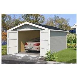 Einzelcarport Nordic Holz "MAURITIUS 34", grau (lichtgrau), B/H/T: 381,8cm x 197cm x 560cm, Carports, breites Vollholz-Garagentor