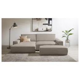 Polsterecke Home Affaire "SHERWOOD XXL tief, L-Form, Schlaffunktion, Bigsofa, Cord, Leinenoptik", greige, B:284cm H:90cm T:135cm, 100% Polyester, Sofas, stellbar zum Schlafsofa (Krokodilverbinder), Cord, Leinenoptik