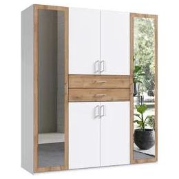 Kleiderschrank wimex "Diver Dreht&uuml;renschrank mit Spiegel, 180, 225 o. 270cm breit", wei&szlig; (wei&szlig;, plankeneichefarben, griffe alu), B:180cm H:207cm T:58cm, Schr&auml;nke, Kleiderschrank, Bestseller Schlafzimmerschrank wahlweise 3 Innenausstattungen, Topseller