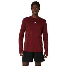 Laufshirt asics "ROAD SEAMLESS LS TOP", Herren, Gr. XXL, rot (dunkelrot planet), Obermaterial: 65% Polyamid, 35% Polyester, normal, Rundhals, Shirts Laufshirt