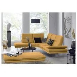 Ecksofa W.Schillig "broadway, Designsofa, mit tollem Sitzkomfort, L-Form", gelb (kurkuma z69), B:284cm H:94cm T:224cm, Longlife Xtra-Leder Z69: Das feinnarbige, gedeckte Softleder Z69 besticht durch seine au&szlig;ergew&ouml;hnliche Weichheit im trendigen &raquo;Vintage-Look&laquo;, Hautst&auml;rke 0, 9 - 1, 1 mm, Sofas, Ecksofa, Sitztiefenverstellung, Kopfteil- & Seitenteilverstellung, Breite 284cm