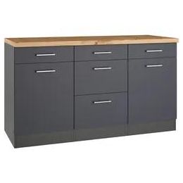 Unterschrank KOCHSTATION "KS-Milan", grau (anthrazit), B:150cm H:86cm T:60cm, Holzwerkstoff, Schr&auml;nke, Unterschrank, Unterschrank 150 cm, matte oder hochgl&auml;nzende Fronten