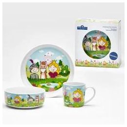 Kindergeschirr-Set Van Well "Kinderset Prinzessin, 3-teilig, Geschirr-Set, Service", bunt (wei&szlig;, bunt), 3 Stk., Porzellan, Geschirr-Sets, mit farbenfrohem Dekor, sp&uuml;lmaschinen- und mikrowellengeeignet