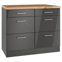 Unterschrank KOCHSTATION "KS-Milan", grau (grau hochglanz), B:100cm H:86cm T:60cm, MDF, Schr&auml;nke, Unterschrank, Auszugschrank 100 cm, matte oder hochgl&auml;nzende Fronten