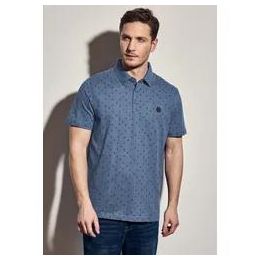 Poloshirt Street One MEN, Herren, Gr. XL (44), blau (ocean blau), Web, 100% Baumwolle, gemustert, comfort fit normal, hoch geschlossener Ausschnitt, B&uuml;ndchen, Shirts, aus reiner Baumwolle