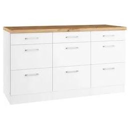 Unterschrank KOCHSTATION "KS-Milan", wei&szlig;, B:150cm H:86cm T:60cm, Holzwerkstoff, Schr&auml;nke, Unterschrank, Auszugschrank 150 cm, matte oder hochgl&auml;nzende Fronten