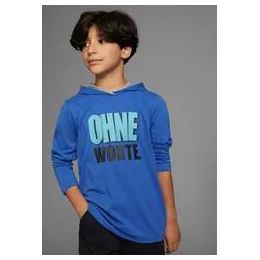 Kapuzenshirt Kidsworld "OHNE Worte", Jungen, Gr. 152/158, blau (royalblau), Jersey, Obermaterial: 100% Baumwolle. Kapuzenfutter: 90% Baumwolle, 10% Viskose, bedruckt, Basic, Shirts Kapuzenshirt, cooler Spruch