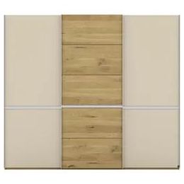 Schwebet&uuml;renschrank Musterring "Savona, Kleiderschrank, Schrank, Garderobe, mit Schiebet&uuml;ren", beige (braun), B:250cm H:217cm, Schr&auml;nke, Schwebet&uuml;renschrank, T&uuml;ren Bianco-Eiche massiv, Spiegel-/Glast&uuml;ren, eingelegte Chromleiste