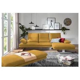 Ecksofa W.Schillig "broadway, Designsofa mit tollem Sitzkomfort, L-Form", gelb (kurkuma z69), B:291cm H:94cm T:164cm, Longlife Xtra-Leder Z69: Das feinnarbige, gedeckte Softleder Z69 besticht durch seine au&szlig;ergew&ouml;hnliche Weichheit im trendigen &raquo;Vintage-Look&laquo;, Hautst&auml;rke 0, 9 - 1, 1 mm, Sofas, Ecksofa, Sitztiefenverstellung, Kopfteil- & Seitenteilverstellung, Breite 291cm