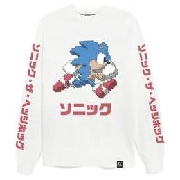 Langarmshirt Recovered "Sega Arcade Text Oversized", Herren, Gr. L, wei&szlig;, 100% Baumwolle, bedruckt, normal, Rundhals, Shirts Langarmshirt, mit coolem Sonic-Print
