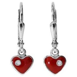 Paar Ohrh&auml;nger OSTSEE-SCHMUCK "OSTSEE-SCHMUCK Ohrh&auml;nger kleines Herz Ohrh&auml;nger kleines Herz", rot, Ohrringe, Damen, 21 x 7mm, Silber 925 (Sterlingsilber)