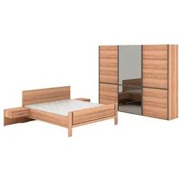 Schlafzimmer-Set Musterring "Sorrent, Kleiderschrank, Bett & Nachtkommoden, teilmassiv Eiche", braun, Schrank 300cm Breit / 236cm Hoch + ohne Matratze, B/H: 180cm x 200cm, Schrank 300cm Breit / 236cm Hoch, Glas, Hartfaserplatte, Holz teilmassiv, Holzwerkstoff, Massivholz, Schlafzimmerm&ouml;bel-Sets, mit Schwebet&uuml;renschrank, Bett mit Stollenfu&szlig;, Breite Schrank 300 cm