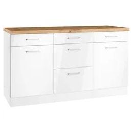 Unterschrank KOCHSTATION "KS-Milan", wei&szlig; (wei&szlig; hochglanz), B:150cm H:86cm T:60cm, MDF, Schr&auml;nke, Unterschrank, Unterschrank 150 cm, matte oder hochgl&auml;nzende Fronten