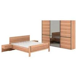 Schlafzimmer-Set Musterring "Sorrent, Kleiderschrank, Bett & Nachtkommoden, teilmassiv Eiche", braun, Schrank 300cm Breit / 217cm Hoch + ohne Matratze, B/H: 180cm x 200cm, Schrank 300cm Breit / 217cm Hoch, Glas, Hartfaserplatte, Holz teilmassiv, Holzwerkstoff, Massivholz, Schlafzimmerm&ouml;bel-Sets, mit Schwebet&uuml;renschrank, Bett mit Stollenfu&szlig;, Breite Schrank 300 cm
