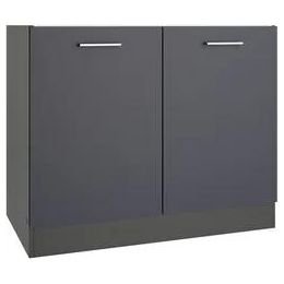 Sp&uuml;lenschrank KOCHSTATION "KS-Milan", grau (anthrazit), B:100cm H:82cm T:60cm, Holzwerkstoff, Schr&auml;nke, Sp&uuml;lenschrank, Sp&uuml;lenschrank 100 cm, matte oder hochgl&auml;nzende Fronten
