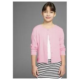 Sweatjacke Kidsworld "Shirtjacke aus weichem Rippmaterial", M&auml;dchen, Gr. 116/122, rosa, Feinripp, Obermaterial: 100% Baumwolle, unifarben, Basic schmal taillenbedeckt, Rundhals, Sweatjacken Sweatjacke, Feine Shirtjacke f&uuml;r jeden Anlass