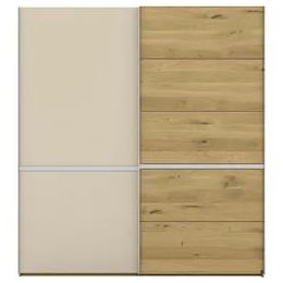 Schwebet&uuml;renschrank Musterring "Savona, Kleiderschrank, Schrank, Garderobe, mit Schiebet&uuml;ren", beige (braun), B:200cm H:217cm, Schr&auml;nke, Schwebet&uuml;renschrank, T&uuml;ren Bianco-Eiche massiv, Spiegel-/Glast&uuml;ren, eingelegte Chromleiste